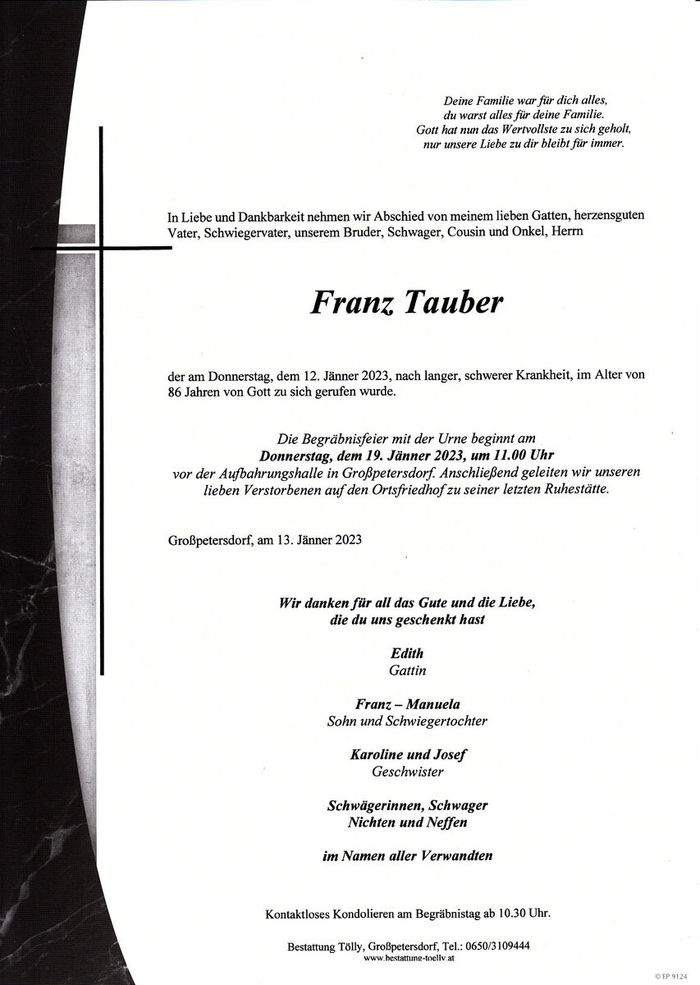 Bestattung TÖLLY: Wir trauern um