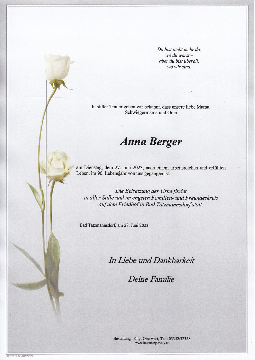 Bestattung TÖLLY: Wir trauern um