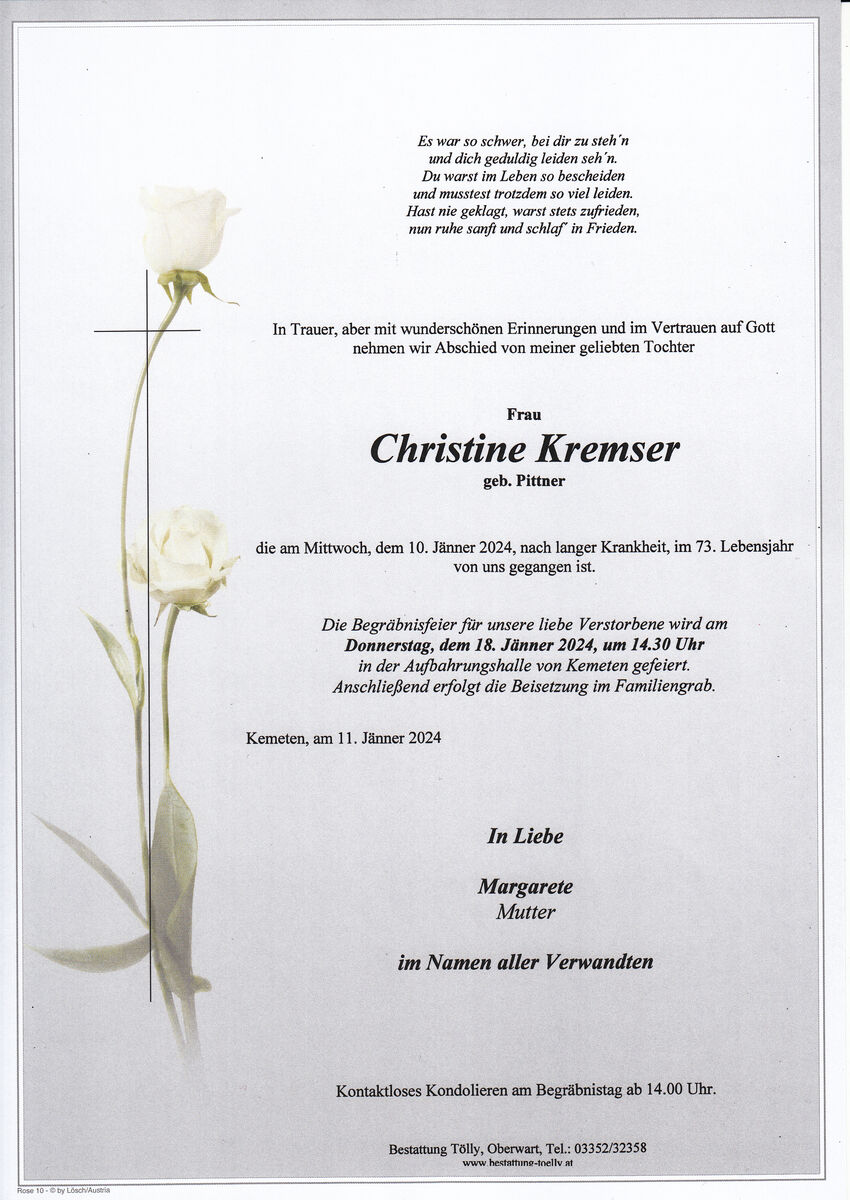 Bestattung TÖLLY: Wir trauern um