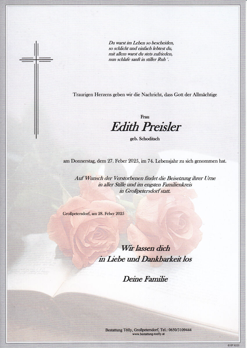 Bestattung TÖLLY: Wir trauern um