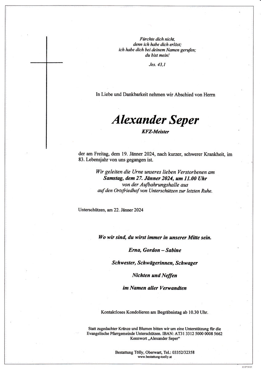 Bestattung TÖLLY: Wir trauern um